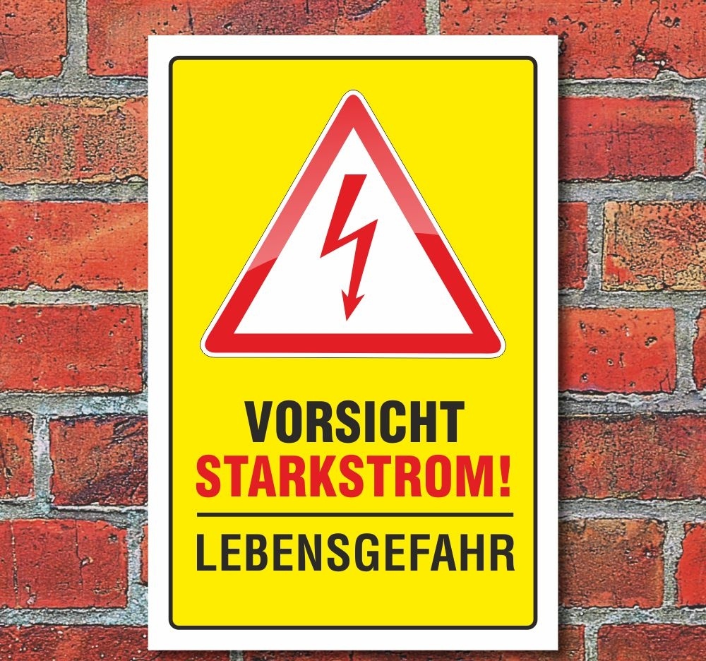 Schild "Vorsicht Starkstrom" 3 mm Alu-Verbund 300 x 200 mm - Schilder ...