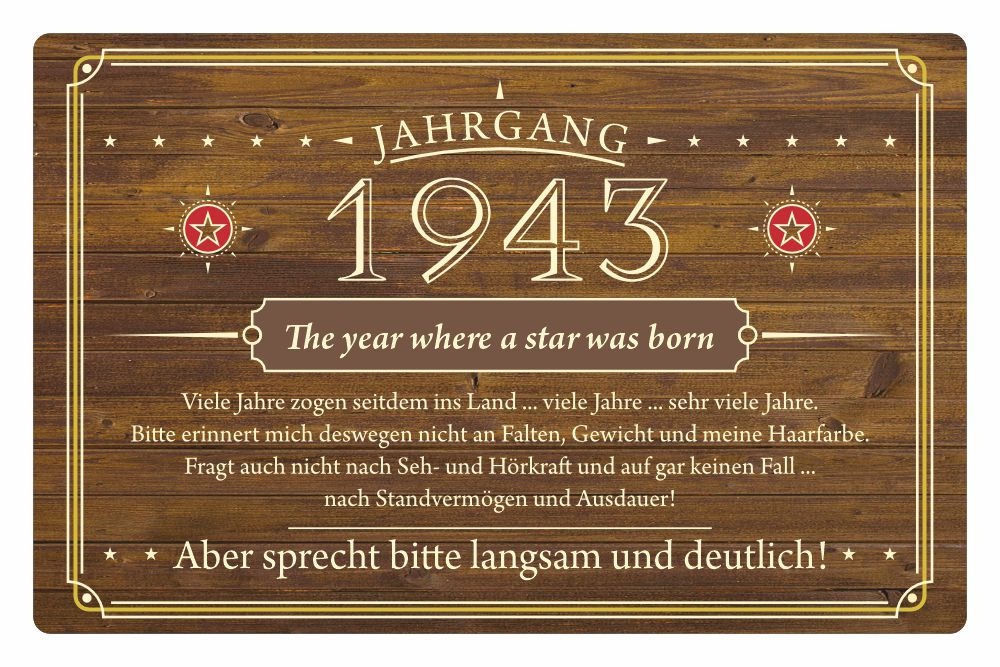 Schild Retro Vintage Geburtstag 80 80er achtzig Jahrgang 1943 Geschen ...